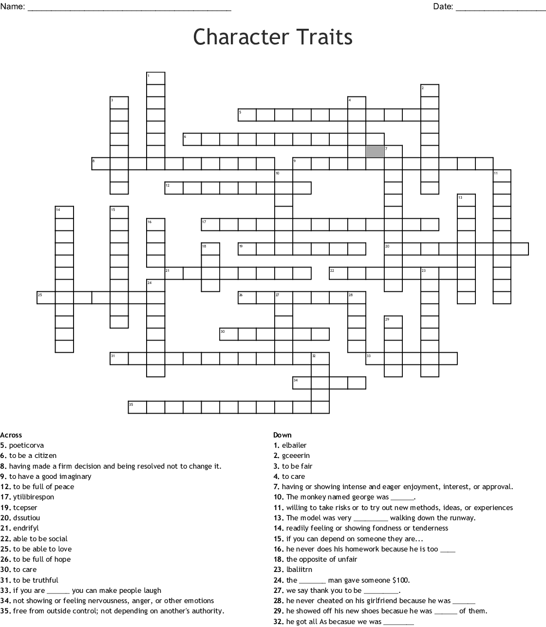 Character Traits Word Search Wordmint Printable Character Traits