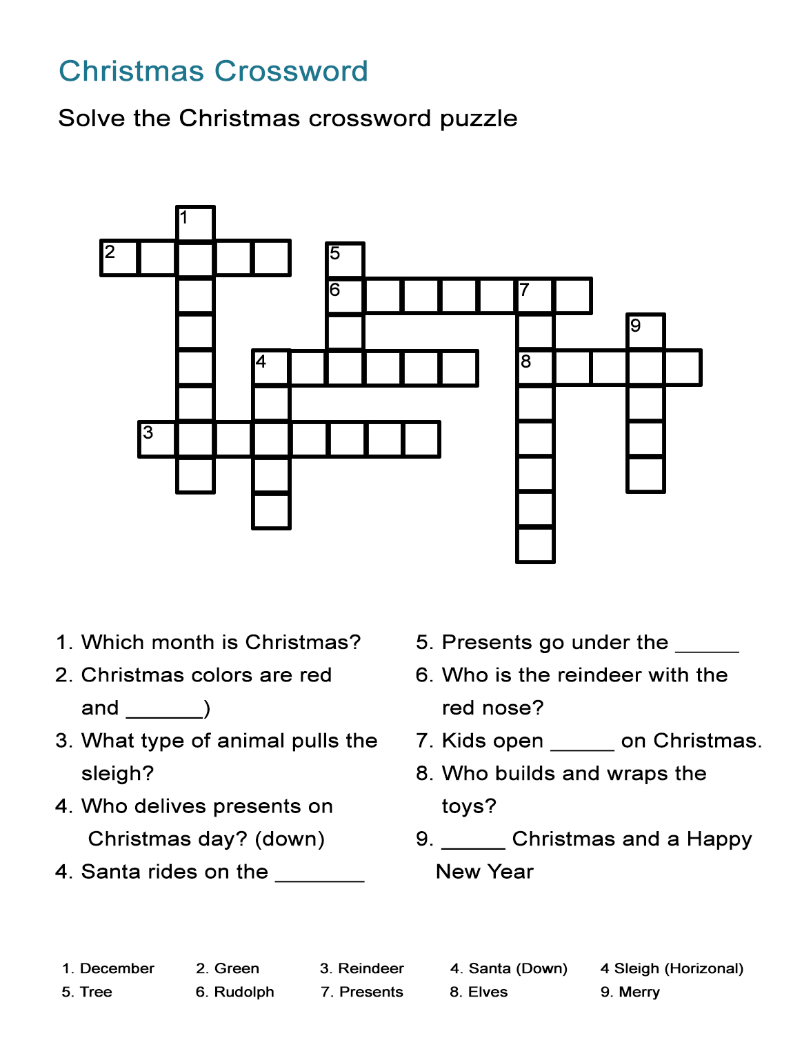 Printable Holiday Crossword Puzzles Printable Crossword Puzzles