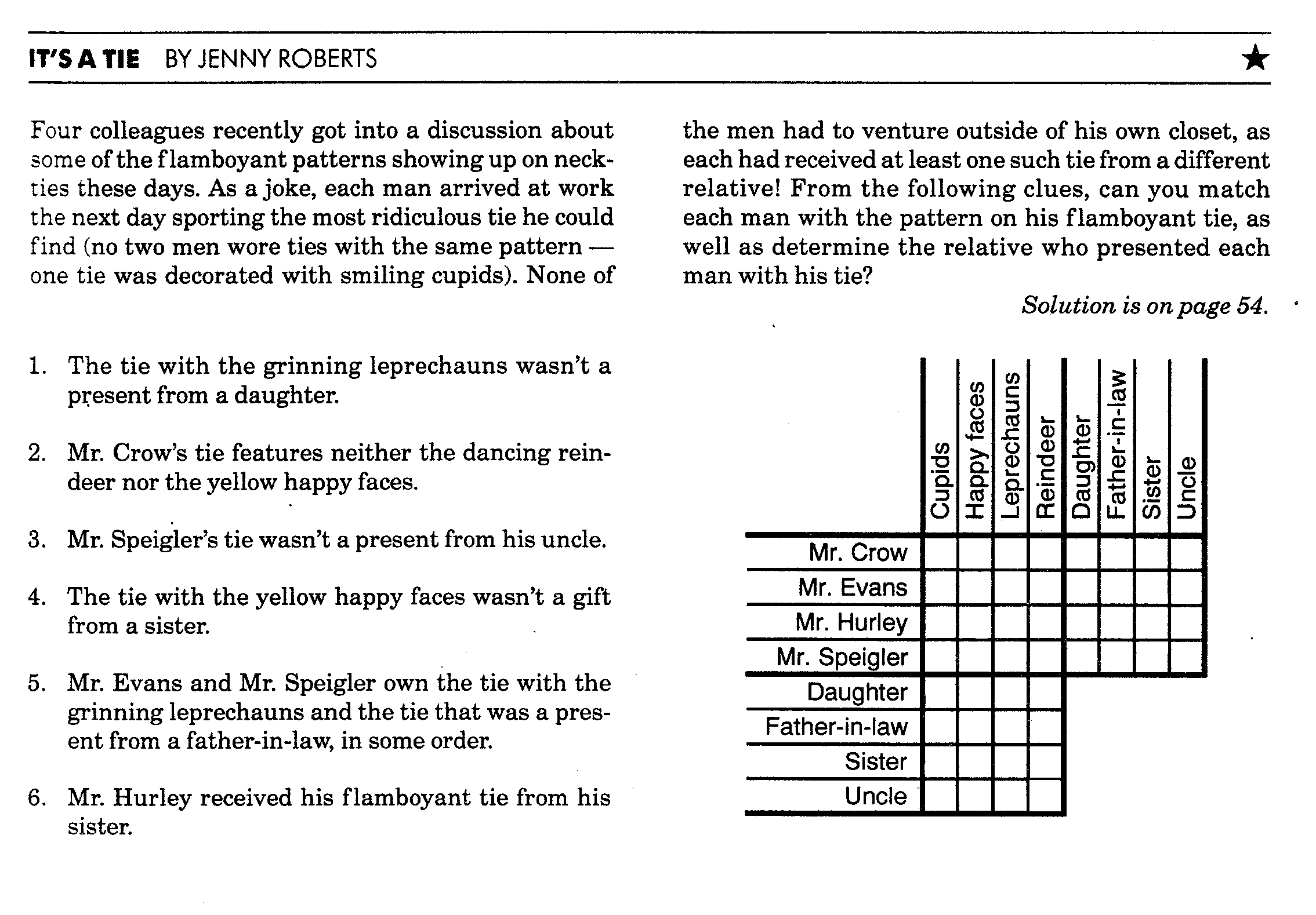 Printable Deduction Puzzle Printable Crossword Puzzles