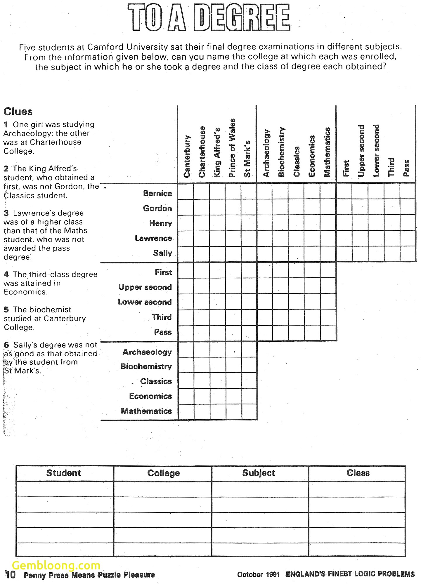 Printable Logic Puzzle Worksheet Printable Crossword Puzzles