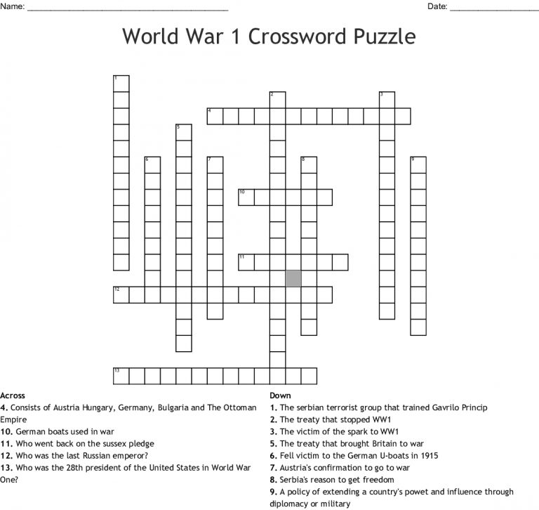 World War 1 Crossword Puzzle Crossword Wordmint Printable German World War 1 Crossword Puzzle Crossword Wordmint Printable German